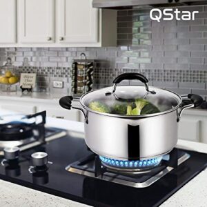 QStar 5.01 qt Stainless Steel Aluminum Nonstick Stock Pot with Glass Lid and Stay Cool Handle