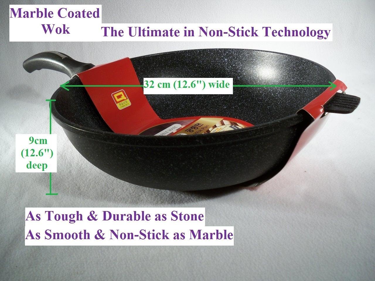 Ceramic Marble Coated Cast Aluminium Non Stick Wok 32 Cm