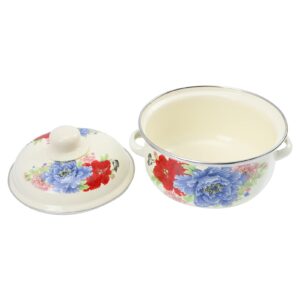 YARNOW Household Soup Pot Enamel Stock Pot with Lid, 1PC Enamel Pot Flowers Enamel Cooking Pot Enameled Pot, Blue Household Kitchenware