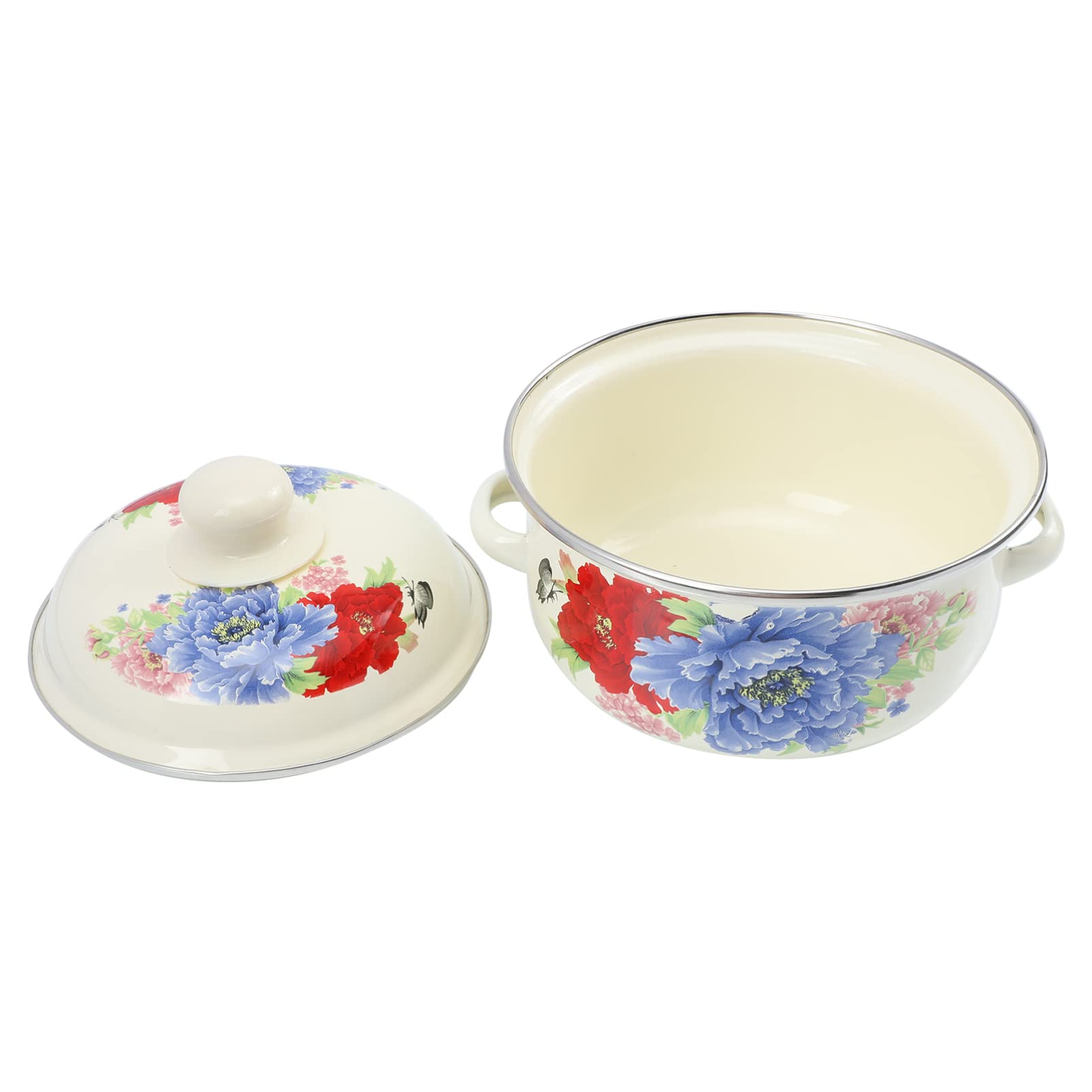 YARNOW Household Soup Pot Enamel Stock Pot with Lid, 1PC Enamel Pot Flowers Enamel Cooking Pot Enameled Pot, Blue Household Kitchenware