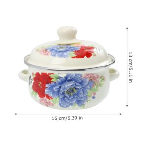 YARNOW Household Soup Pot Enamel Stock Pot with Lid, 1PC Enamel Pot Flowers Enamel Cooking Pot Enameled Pot, Blue Household Kitchenware