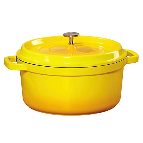 G.E.T. CA-011-Y/BK Heiss Lightweight Cast Aluminum Dutch Oven, 2.5 Quart, Round, Yellow