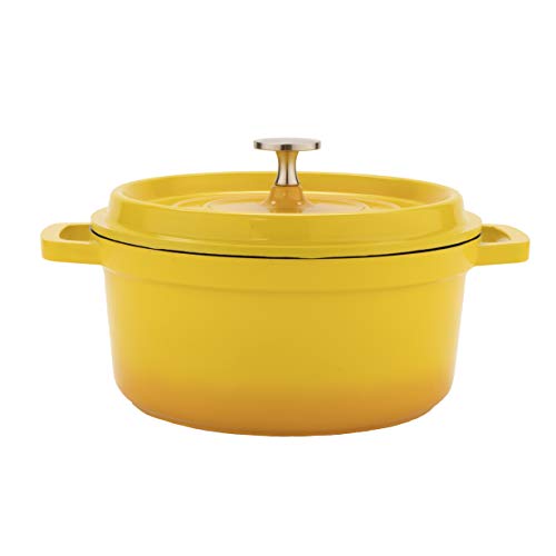 G.E.T. CA-011-Y/BK Heiss Lightweight Cast Aluminum Dutch Oven, 2.5 Quart, Round, Yellow