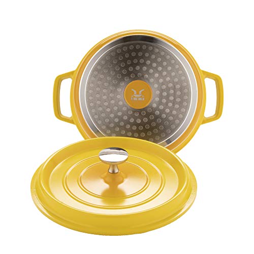 G.E.T. CA-011-Y/BK Heiss Lightweight Cast Aluminum Dutch Oven, 2.5 Quart, Round, Yellow