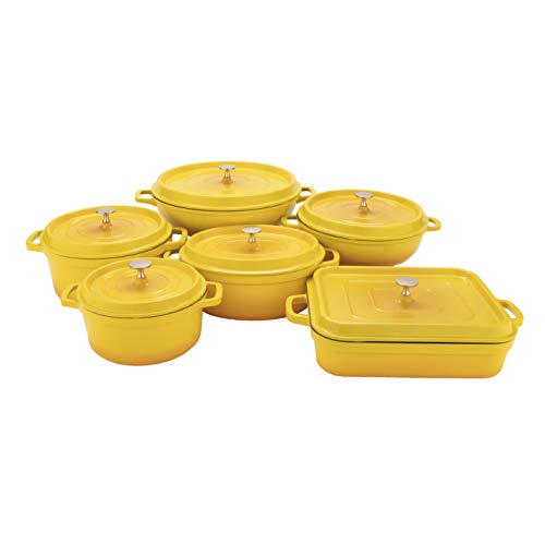 G.E.T. CA-011-Y/BK Heiss Lightweight Cast Aluminum Dutch Oven, 2.5 Quart, Round, Yellow