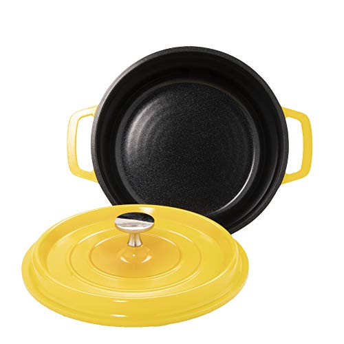 G.E.T. CA-011-Y/BK Heiss Lightweight Cast Aluminum Dutch Oven, 2.5 Quart, Round, Yellow