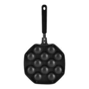 Junluck Non-Stick Pancake Pan, 12 Cavities Aluminum Baking with Plastic Handle & Hanging Hole, Grill Pan Plate for Takoyaki Octopus Ball(Black)