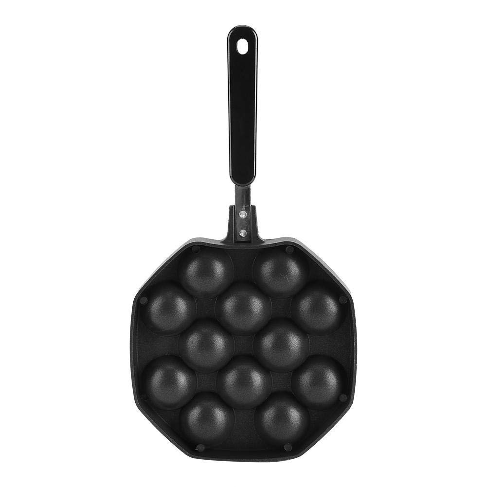 Junluck Non-Stick Pancake Pan, 12 Cavities Aluminum Baking with Plastic Handle & Hanging Hole, Grill Pan Plate for Takoyaki Octopus Ball(Black)