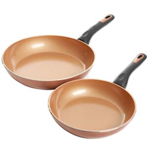 gibson home eco-friendly hummington with induction base forged aluminum non-stick ceramic cookware with soft touch bakelite handle, 2-piece fry pan set (8" & 10"), metallic copper