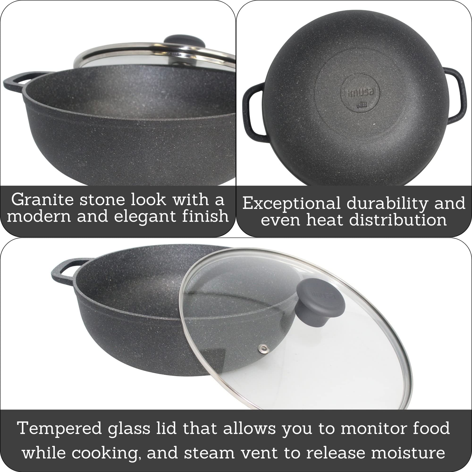 IMUSA 7 Quart Made in Colombia Nonstick Caldero with Glass Lid, Grey