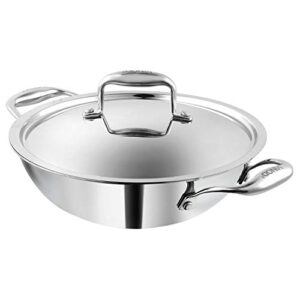 vinod platinum triply stainless steel kadai with lid: diameter- 22 cm, capacity 1.8 liter (1.9 quarts)