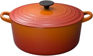 enameled cast iron round french oven color: flame, size: 7.25-qt.