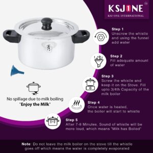 KSJONE Stainless Steel Milk Boiler Pot, Double Wall Milk Cooker with Whistle and Funnel, Silver (2.5 Quart)