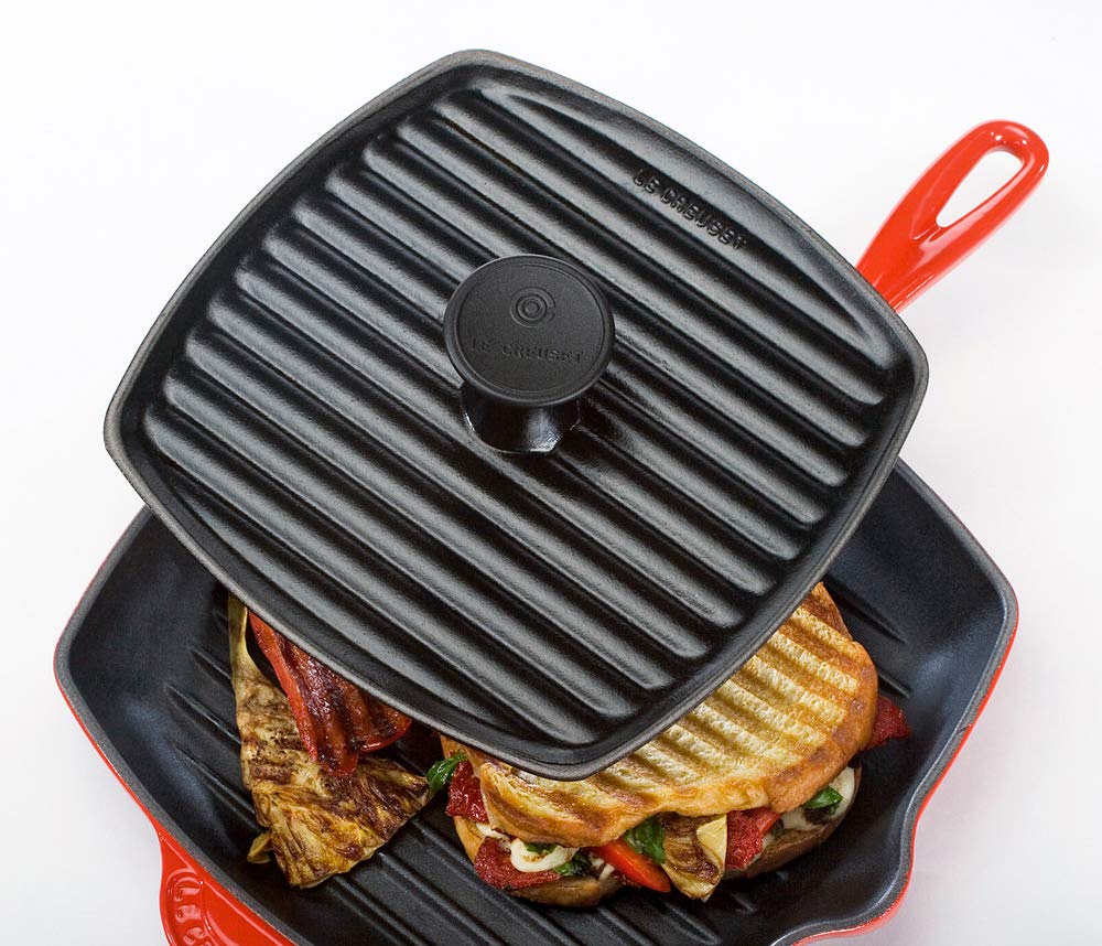 Le Creuset Enameled Cast Iron Panini Press, 9", Licorice