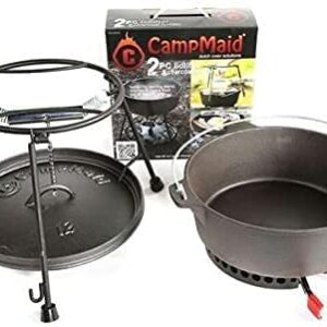 CampMaid Charcoal Holder & Lid Lifter - Dutch Oven Tools Set - Charcoal Holder & Cast Iron Grill Accessories - Camping Grill Set - Outdoor Cooking Essentials - Camp Kitchen Equipment - (2 Piece Set)