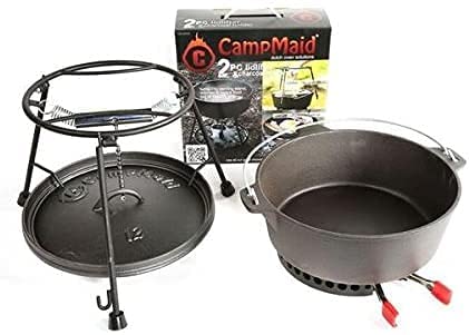 CampMaid Charcoal Holder & Lid Lifter - Dutch Oven Tools Set - Charcoal Holder & Cast Iron Grill Accessories - Camping Grill Set - Outdoor Cooking Essentials - Camp Kitchen Equipment - (2 Piece Set)