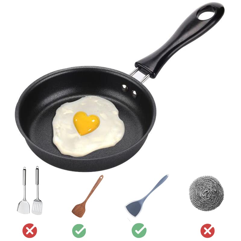 HEMASN 2 Pcs Mini Cast Iron Skillet 4.7 Inch Round Non Stick Fry Pan Single Egg Frying Pan with 2 Lids & Heat Resistant Handlefor Cooking Baking Cookie Brownie