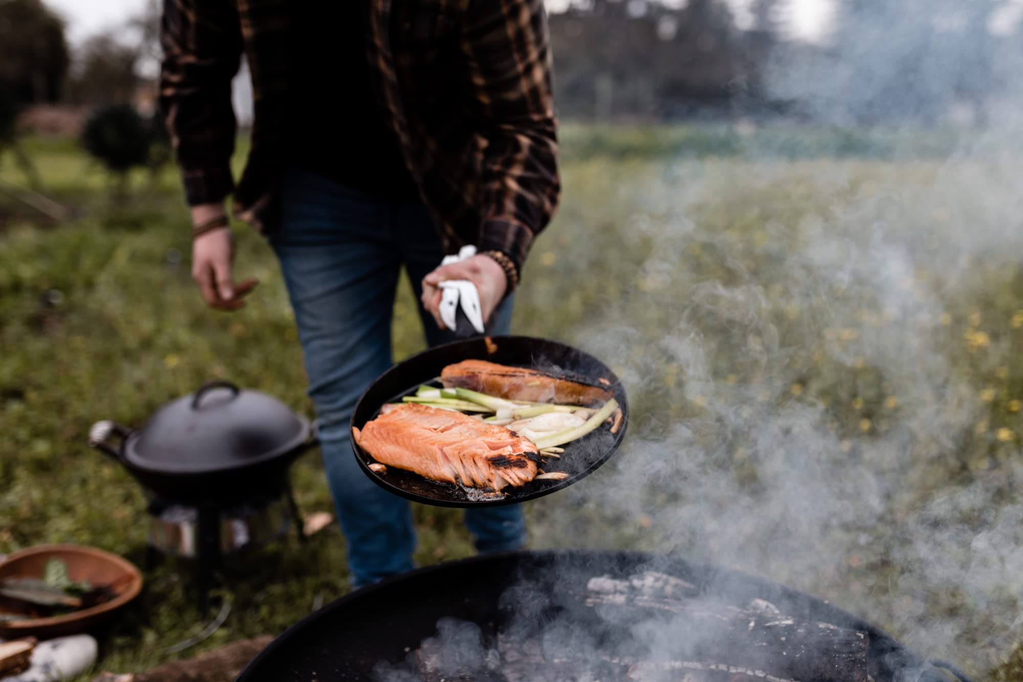 Barebones 12-Inch Flat Cast Iron Skillet - Enameled Cast Iron Fry Pan, outdoor cooking pan