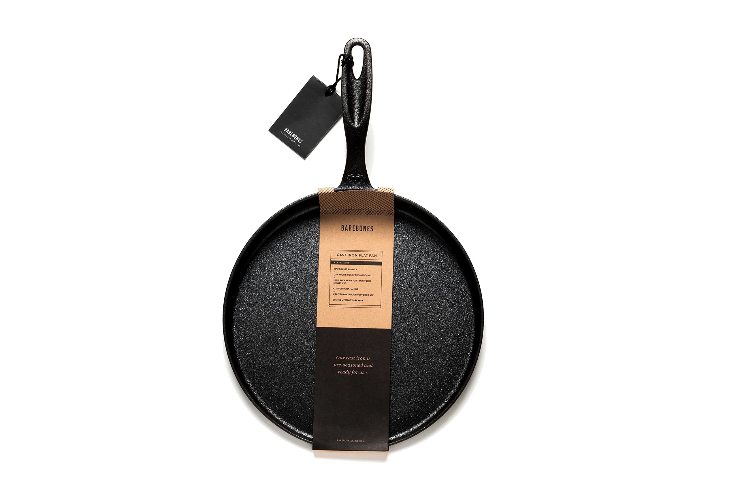 Barebones 12-Inch Flat Cast Iron Skillet - Enameled Cast Iron Fry Pan, outdoor cooking pan