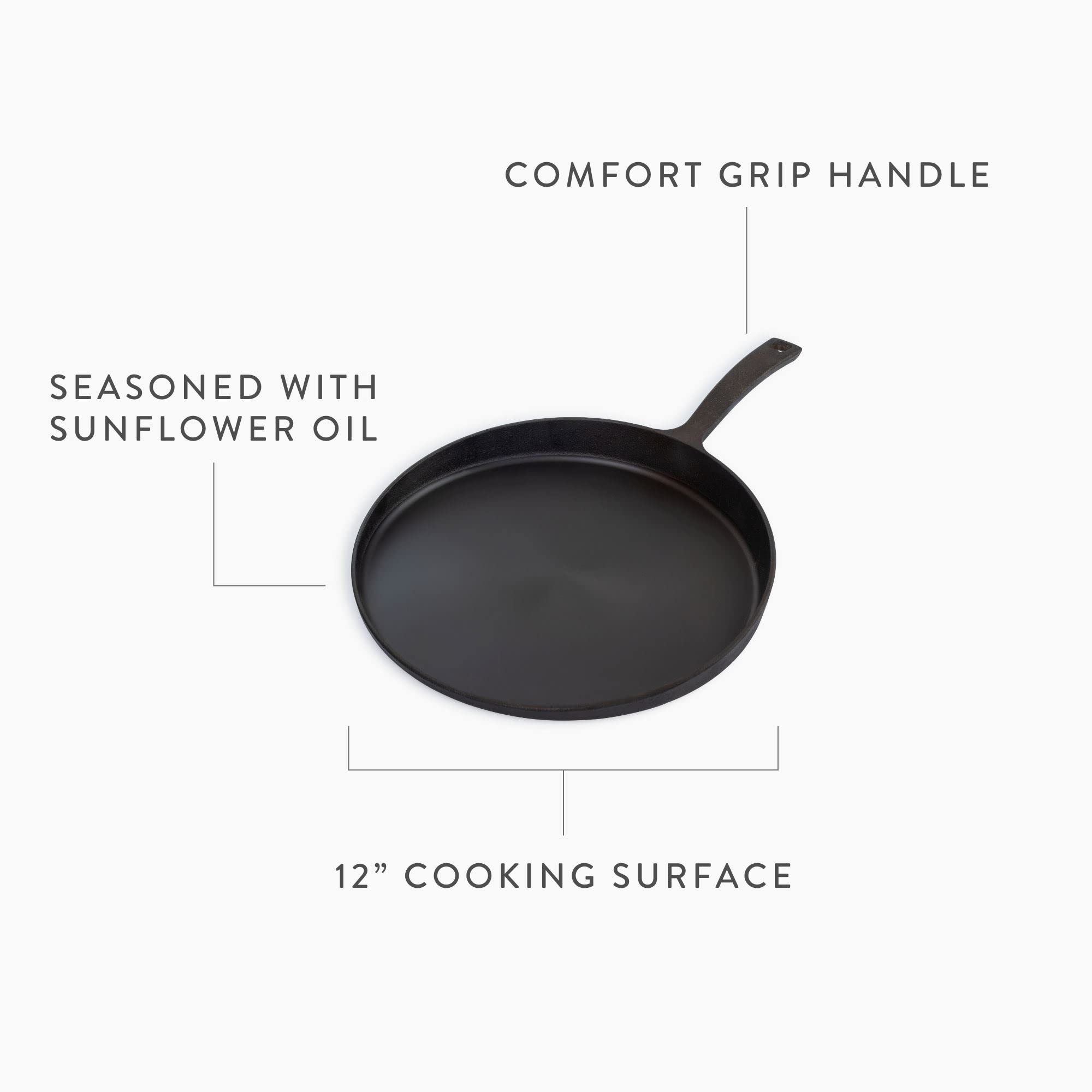 Barebones 12-Inch Flat Cast Iron Skillet - Enameled Cast Iron Fry Pan, outdoor cooking pan