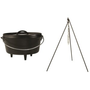 lodge l10dco3 cast iron deep camp dutch oven (5-quart) and lodge 3tp2 camp dutch oven tripod (43.5-inch, black)