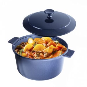 granitestone dutch oven, 5 quart ultra nonstick enameled lightweight aluminum dutch oven pot with lid, round 5 qt. stock pot, dishwasher & oven safe, induction capable, 100% pfoa free, cobalt blue