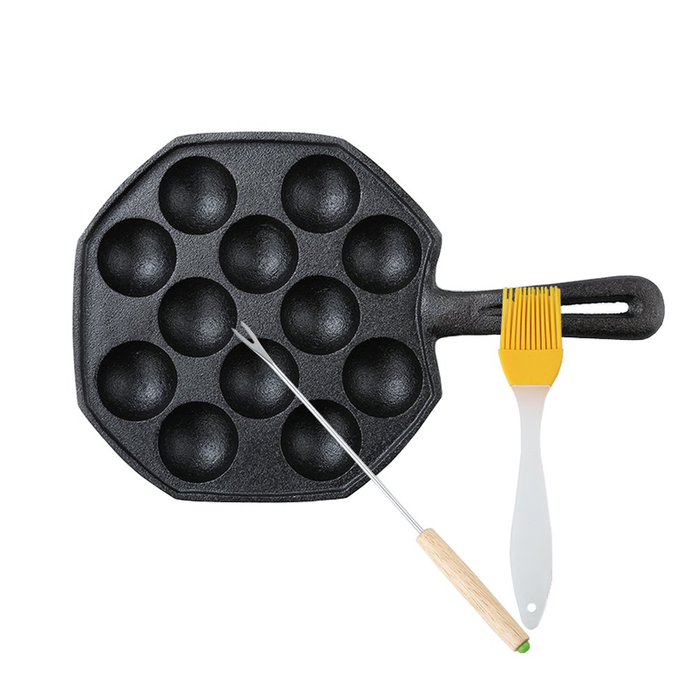 Nadalan Cast Iron Pan Omelette Egg Burger Fried Takoyaki Octopus Egg Pot Pancake Pan With 12-Mold