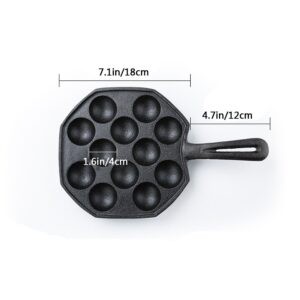 Nadalan Cast Iron Pan Omelette Egg Burger Fried Takoyaki Octopus Egg Pot Pancake Pan With 12-Mold