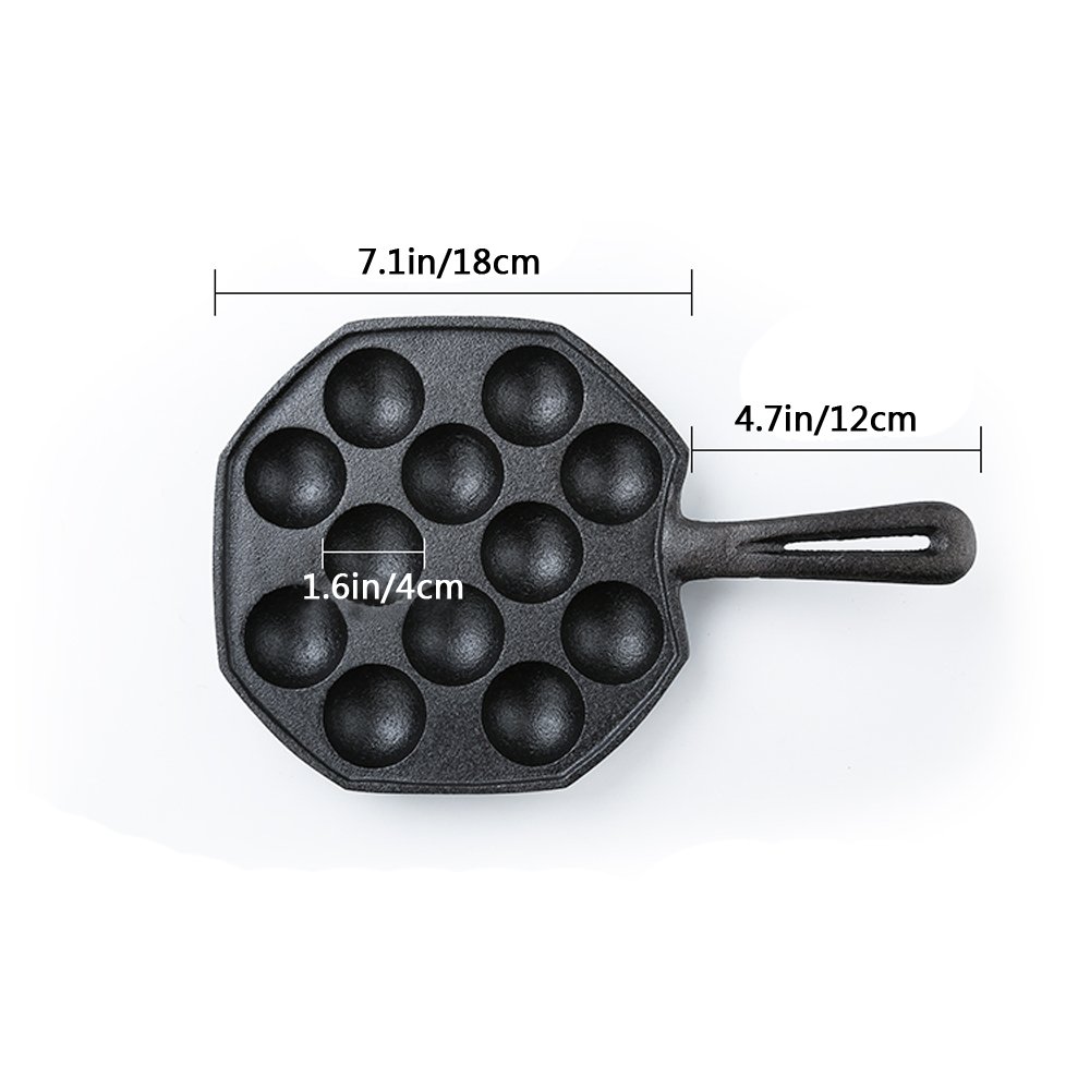 Nadalan Cast Iron Pan Omelette Egg Burger Fried Takoyaki Octopus Egg Pot Pancake Pan With 12-Mold