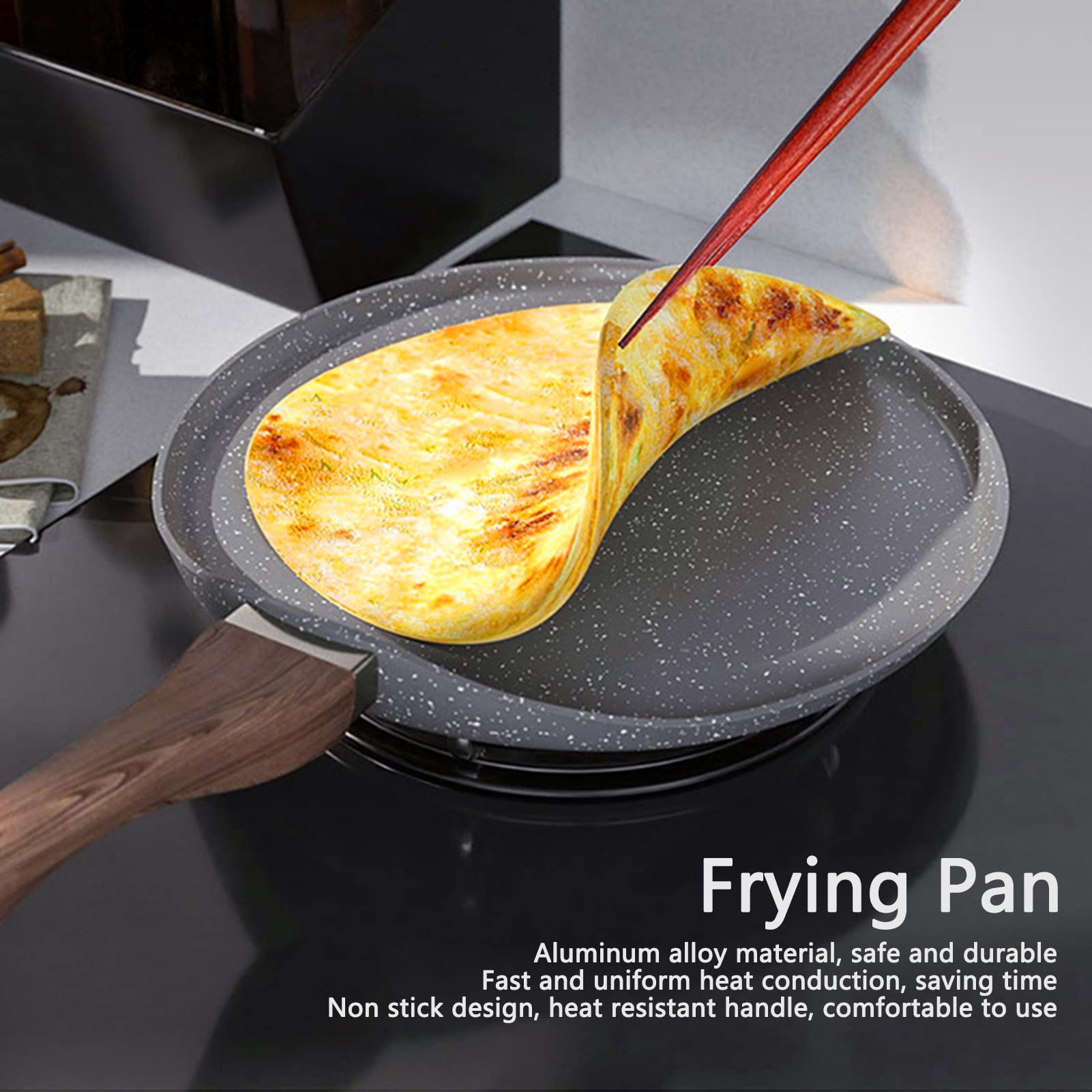 Hapivida Nonstick Crepe Pan, 9.1 Inch Pancake Flat Skillet Nonstick Flat Griddle Frying Pan, Grey Flat Bottomed Pancake Pan for Omelette Tortillas