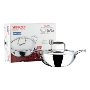 Vinod Platinum Kadai Triply Stainless Steel | Suitable For Indian Cooking, Sauces, Stews, Soups | Deep/Extra Deep Kadai With Lid | Induction, Electric Friendly (Extra Deep Kadai, 18cm)