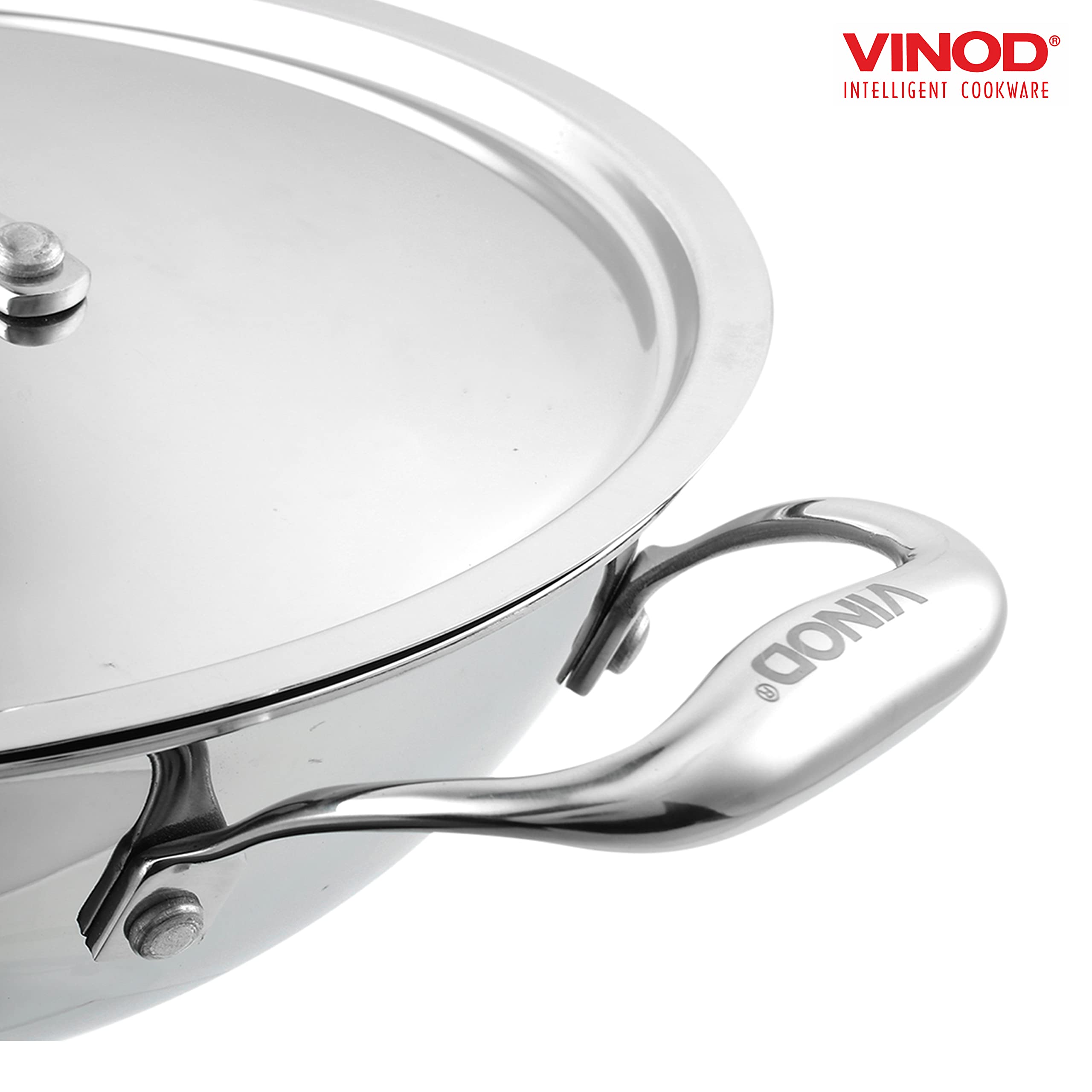 Vinod Platinum Kadai Triply Stainless Steel | Suitable For Indian Cooking, Sauces, Stews, Soups | Deep/Extra Deep Kadai With Lid | Induction, Electric Friendly (Extra Deep Kadai, 18cm)