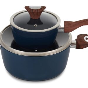 Phantom Chef Set: 4.4 QT Casserole + 1.35 QT Saucepan | with Glass Lids | Stockpot & Sauce Pot | Aluminum Body Non-Stick Ceramic Coating | Stay-Cool Handle | Dishwasher Safe | PFOA & PTFE Free (Black)