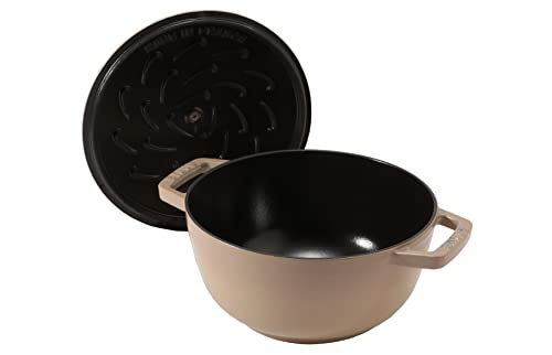 staub Wa-NABE 40501-001 Linen L Vintage Knob Specifications 7.9 inches (20 cm) Handed, Cast Iron Pot, Rice Cooking, 3 Pieces, Induction Compatible, Japanese Authentic Product with Serial Number