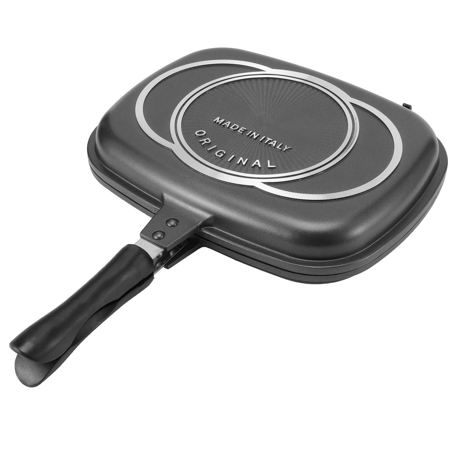 RBSD Double-sided Frying Pan, 32cm/12.6in BBQ Grill Pan, Double Side Pressure Cooking Grill Pan, Portable Grill Pot for Home Cooking, Anti‑Burn Handle, Grill Cookware Kitchen Supplies