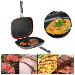 RBSD Double-sided Frying Pan, 32cm/12.6in BBQ Grill Pan, Double Side Pressure Cooking Grill Pan, Portable Grill Pot for Home Cooking, Anti‑Burn Handle, Grill Cookware Kitchen Supplies