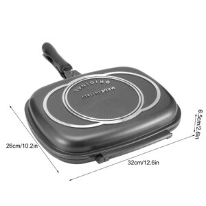 RBSD Double-sided Frying Pan, 32cm/12.6in BBQ Grill Pan, Double Side Pressure Cooking Grill Pan, Portable Grill Pot for Home Cooking, Anti‑Burn Handle, Grill Cookware Kitchen Supplies