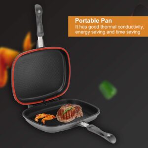 RBSD Double-sided Frying Pan, 32cm/12.6in BBQ Grill Pan, Double Side Pressure Cooking Grill Pan, Portable Grill Pot for Home Cooking, Anti‑Burn Handle, Grill Cookware Kitchen Supplies