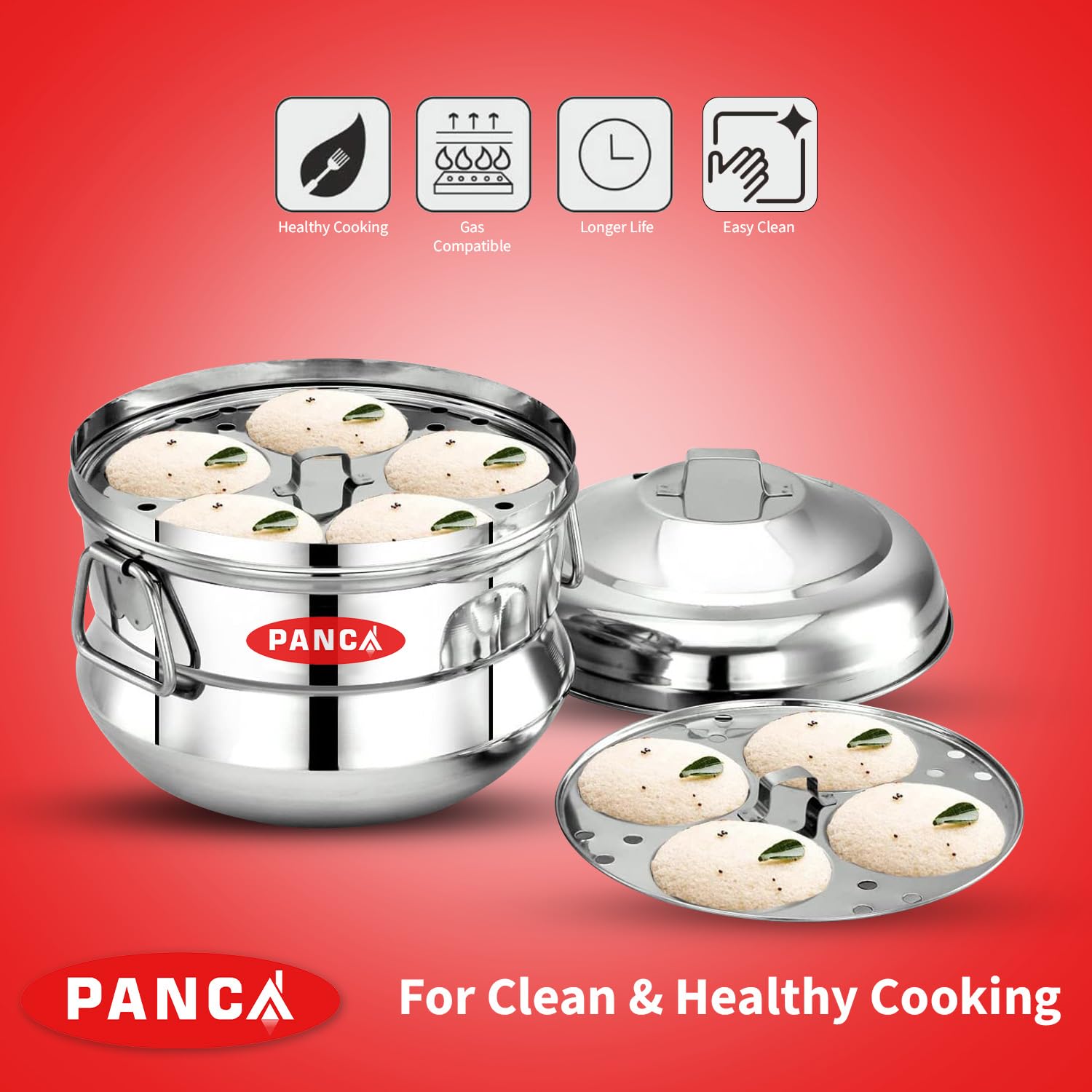 PANCA Idli Maker 3 Plate Premium Idli Cooker, 13 Idli Cavitiies, Idli Panai Steamer Premium