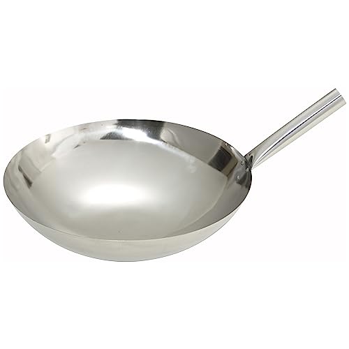 Winco Stainless Steel Wok with Riveted Joint Handle, 16-Inch