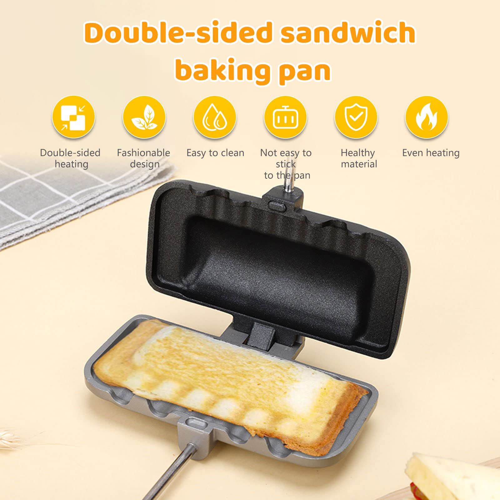 Double Sided Frying Pan, Sandwich Baking Pan Sandwich Maker Aluminum Flip Top Pan Nonstick Double Sided Skillet for Breakfast Pancakes (Single Hole)