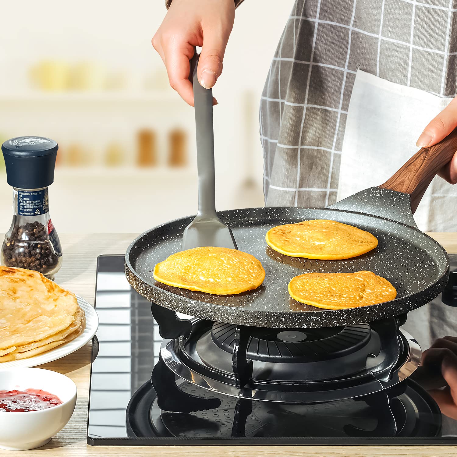 SENSARTE Crepe Pan Handle Accessories Repalcement Only Compatible Nonstick Crepe Pan, 10 inch Swiss Granite Coating Dosa Pan Pancake Flat Skillet Tawa Griddle