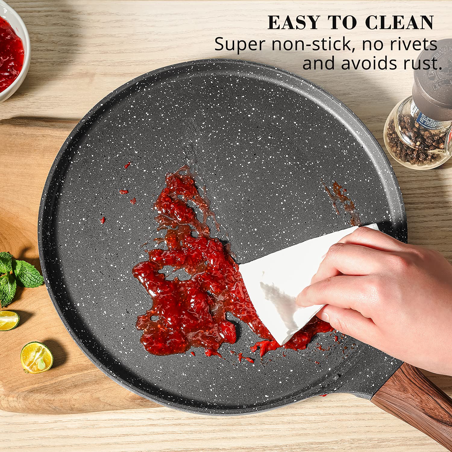 SENSARTE Crepe Pan Handle Accessories Repalcement Only Compatible Nonstick Crepe Pan, 10 inch Swiss Granite Coating Dosa Pan Pancake Flat Skillet Tawa Griddle