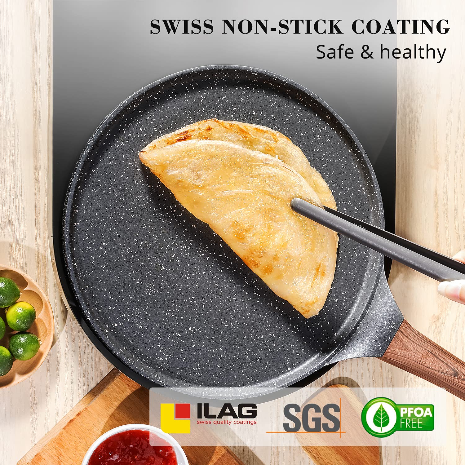 SENSARTE Crepe Pan Handle Accessories Repalcement Only Compatible Nonstick Crepe Pan, 10 inch Swiss Granite Coating Dosa Pan Pancake Flat Skillet Tawa Griddle