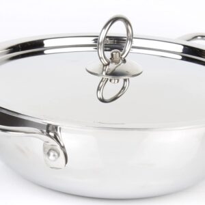 Triply Stainless Steel Kadai with Steel Lid | Everyday Pan, Stir Fry Pan with Triply Base, Saute Chef’s Pan with Glass Lid, Multipurpose Stewpot Skillet, Diameter: 24 cm, Capacity: 2.5 L (2.64 Quart)