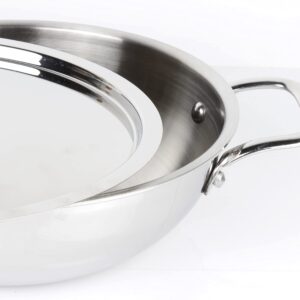 Triply Stainless Steel Kadai with Steel Lid | Everyday Pan, Stir Fry Pan with Triply Base, Saute Chef’s Pan with Glass Lid, Multipurpose Stewpot Skillet, Diameter: 24 cm, Capacity: 2.5 L (2.64 Quart)