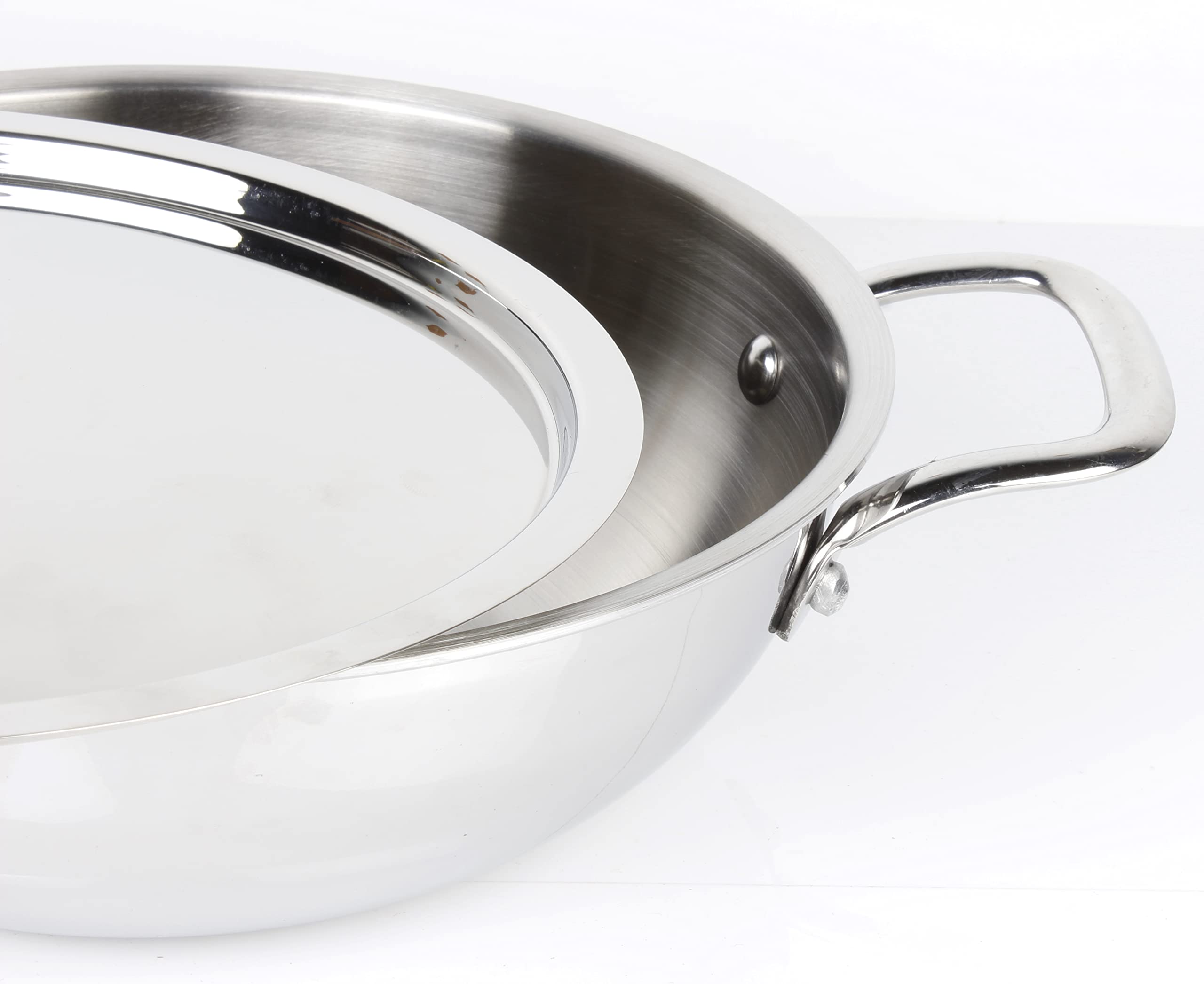 Triply Stainless Steel Kadai with Steel Lid | Everyday Pan, Stir Fry Pan with Triply Base, Saute Chef’s Pan with Glass Lid, Multipurpose Stewpot Skillet, Diameter: 24 cm, Capacity: 2.5 L (2.64 Quart)