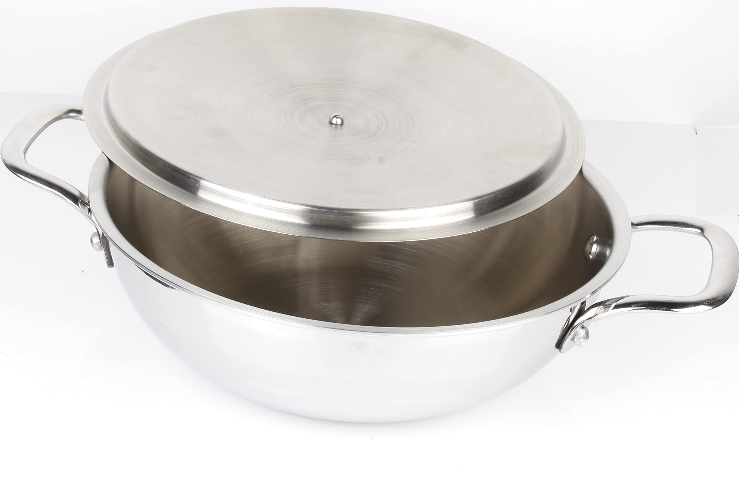 Triply Stainless Steel Kadai with Steel Lid | Everyday Pan, Stir Fry Pan with Triply Base, Saute Chef’s Pan with Glass Lid, Multipurpose Stewpot Skillet, Diameter: 24 cm, Capacity: 2.5 L (2.64 Quart)