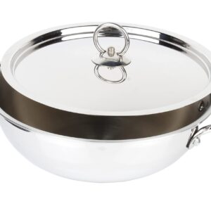 Triply Stainless Steel Kadai with Steel Lid | Everyday Pan, Stir Fry Pan with Triply Base, Saute Chef’s Pan with Glass Lid, Multipurpose Stewpot Skillet, Diameter: 24 cm, Capacity: 2.5 L (2.64 Quart)