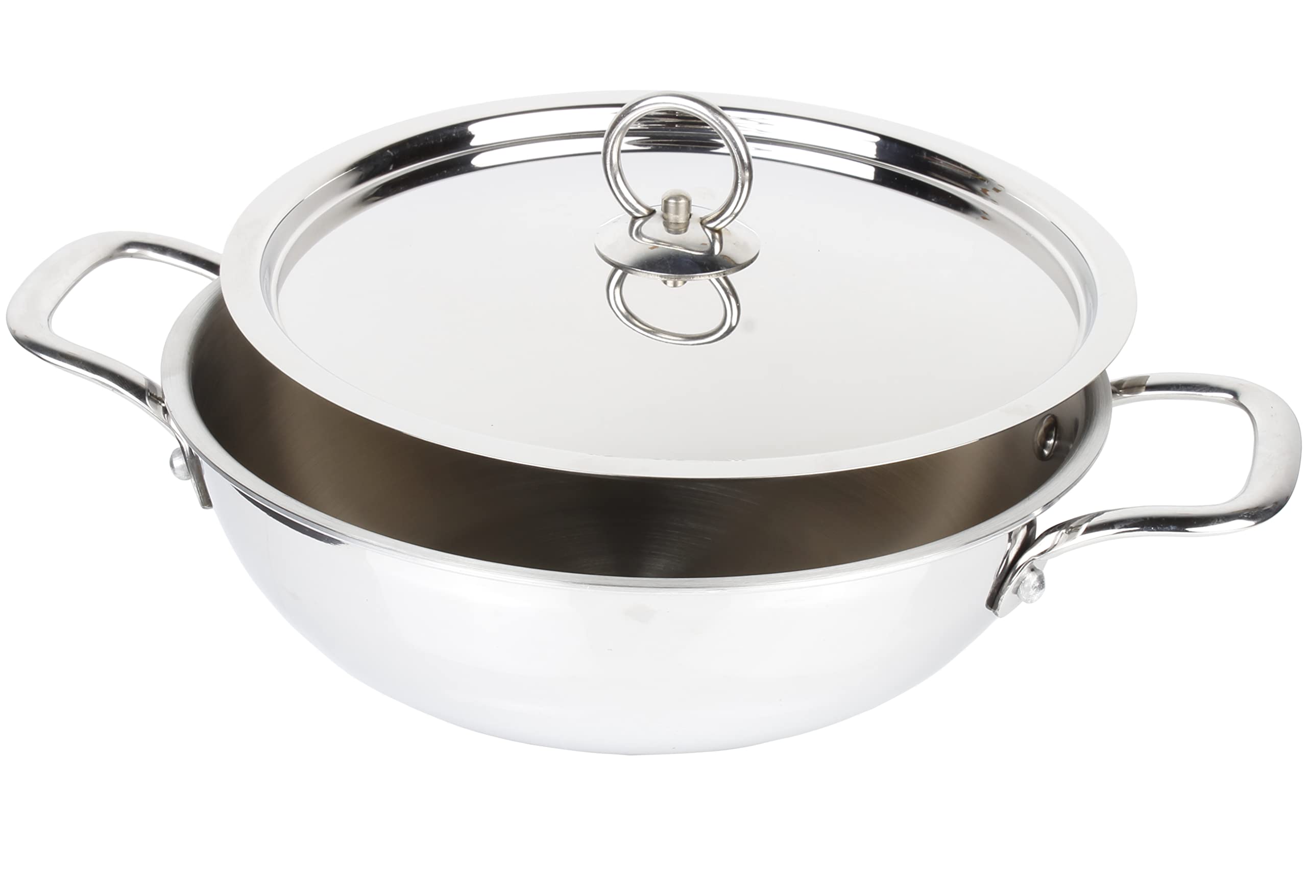 Triply Stainless Steel Kadai with Steel Lid | Everyday Pan, Stir Fry Pan with Triply Base, Saute Chef’s Pan with Glass Lid, Multipurpose Stewpot Skillet, Diameter: 24 cm, Capacity: 2.5 L (2.64 Quart)